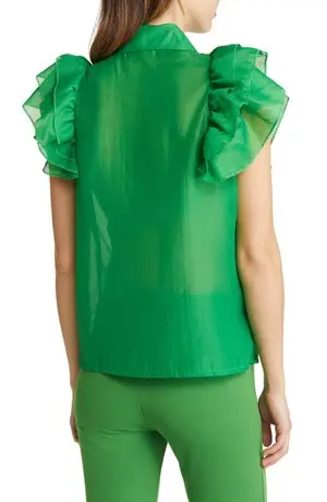 NIKKI LUND Holly Rhinestone Ruffle Button-up Blouse - Bright Green