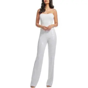 Dress The Population Andy Sequin Strapless Jumpsuit - White Multi