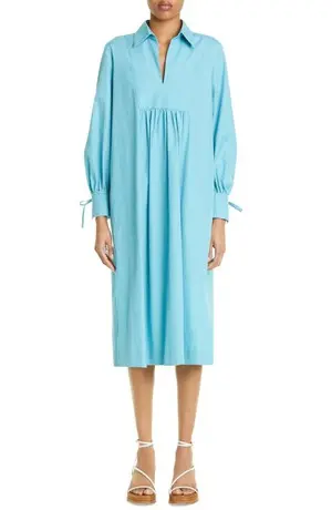 Max Mara Nupar Long Sleeve Cotton Shift Dress - Turquoise