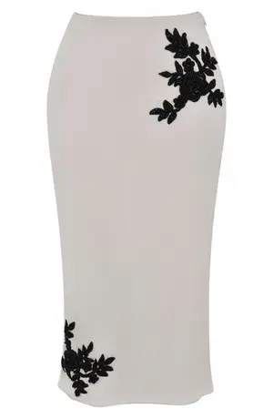 House Of Cb Amal Beaded Appliqué Georgette Midi Skirt