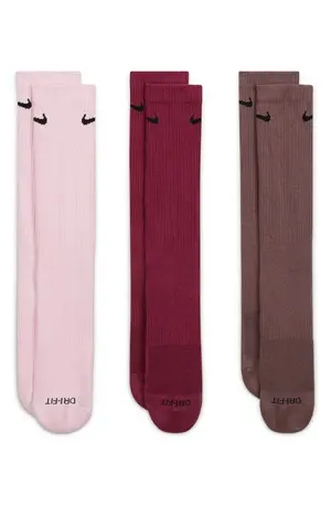 Nike Nike 3-Pack Everyday Plus Cushion Crew Socks Brown/ Burgundy/ Pink