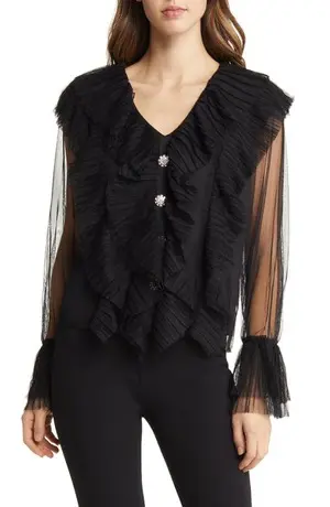 NIKKI LUND Gloria Ruffle Cardigan - Black