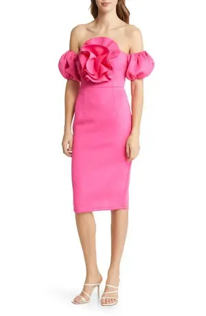 NIKKI LUND Norma Rosette Off-the-shoulder Dress