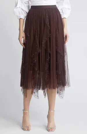 NIKKI LUND Wendy Beaded Tulle Skirt - Brown