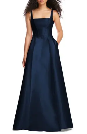 Women's satin evening dresses with pockets