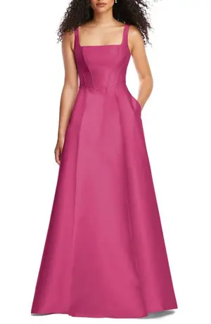 Alfred Sung Corset Satin Gown - Tea Rose