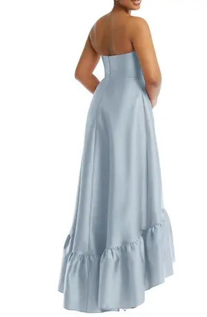 Alfred Sung Strapless Ruffle High-low Satin Gown - Mist