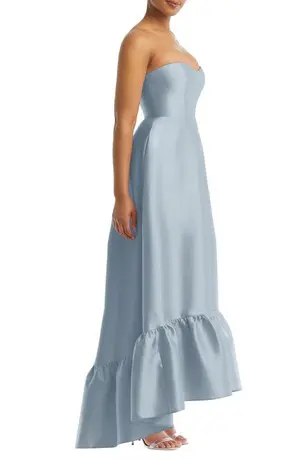 Alfred Sung Strapless Ruffle High-low Satin Gown - Mist