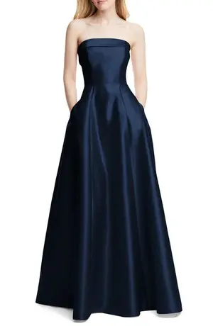 Alfred Sung Strapless Satin Gown - Midnight