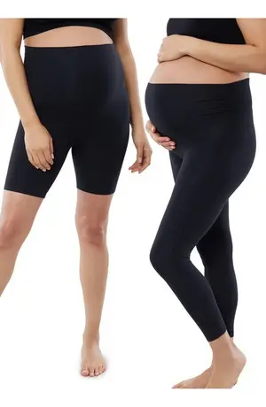 Ingrid & Isabel® 2-pack Maternity 7/8 Leggings & Bike Shorts - Black
