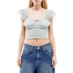 BDG URBAN OUTFITTERS Nova U-neck Smocked Waist Cotton Top