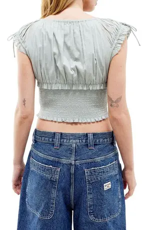 BDG URBAN OUTFITTERS Nova U-neck Smocked Waist Cotton Top