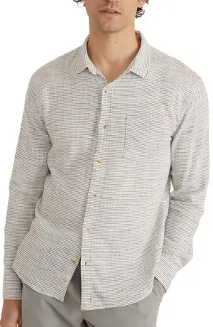 Marine Layer Stripe Stretch Cotton Button-up Shirt - Natural/black Stripe