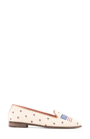 BYPAIGE Needlepoint American Flag Loafer - Tan
