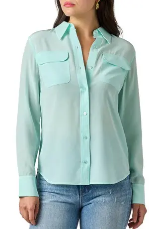 Equipment Signature Slim Fit Silk Shirt - Blue Light