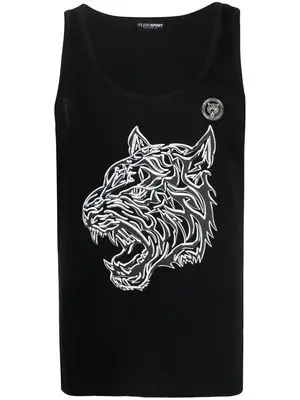 PLEIN SPORT Tiger-print Cotton Tank Top - Black