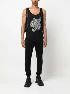 PLEIN SPORT Tiger-print Cotton Tank Top - Black