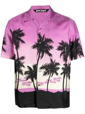 Palm Angels Palm Tree-print Silk Shirt - Purple
