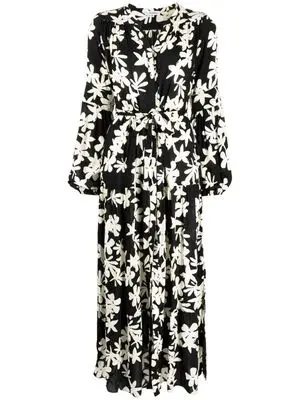 LEMLEM Floral-print Peasant Dress - Black