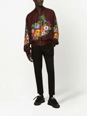 Dolce & Gabbana Island-print Silk Bomber Jacket - Red