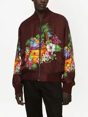 Dolce & Gabbana Island-print Silk Bomber Jacket - Red