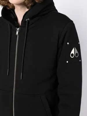 Moose Knuckles Logo Plaque Zip-up Hoodie - Black