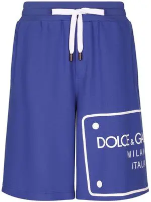 Dolce & Gabbana Logo Print Cotton Sweatshorts - Blue