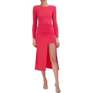 bcbg ruched midi dress Bcbgmaxazria Ruched Long Sleeve Midi Dress In Geranium - 25% Off