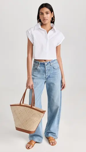 HEVRON Leonora Cropped Shirt - Cloud