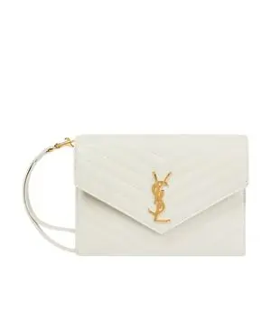 Saint Laurent Cassandre Small Matelassé Leather Clutch Beige