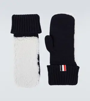 Thom Browne Shearling-trimmed Wool Mittens - Blue