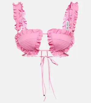 Attico Glory Ruffled Cotton Bra Top - Pink