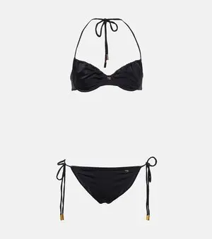 TOM FORD Logo Ruched Bikini - Black
