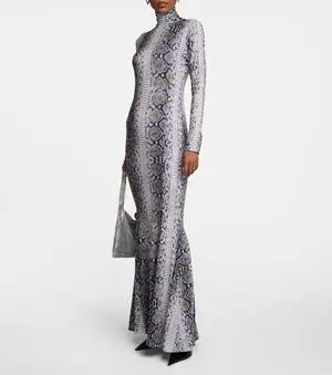 Norma Kamali Snake-print Turtleneck Jersey Maxi Dress