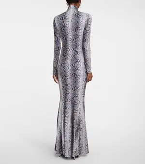 Norma Kamali Snake-print Turtleneck Jersey Maxi Dress