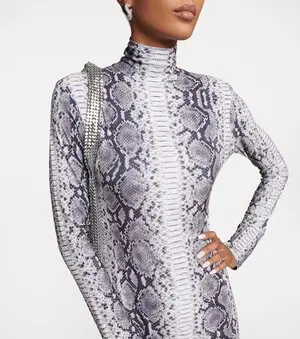 Norma Kamali Snake-print Turtleneck Jersey Maxi Dress