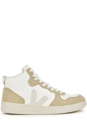VEJA V-15 Panelled Leather Hi-top Sneakers Beige