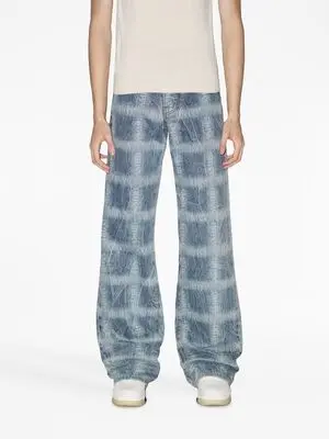Amiri Plaid Print Wide Leg Jeans