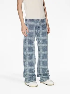 Amiri Plaid Print Wide Leg Jeans