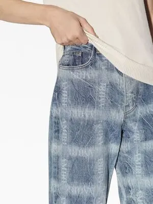 Amiri Plaid Print Wide Leg Jeans