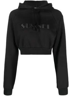 Sunnei Embroidered-logo Cropped Hoodie - Black