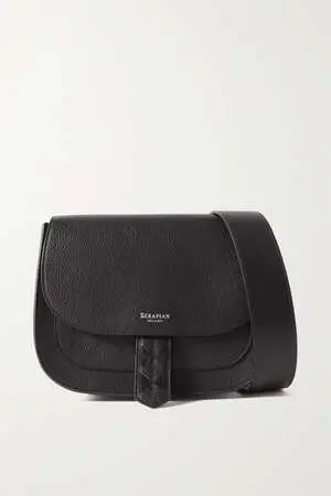 SERAPIAN Luna Textured-leather Shoulder Bag - Black