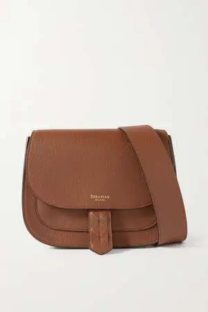 SERAPIAN Luna Textured-leather Shoulder Bag Tan