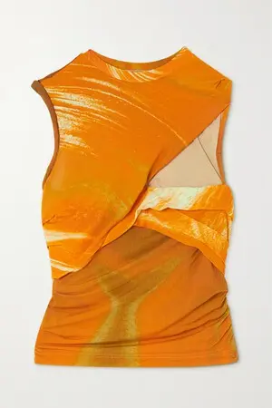 Simkhai Terra Asymmetric Draped Printed Jersey Top