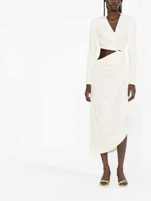 Off-White Vi-crepe Draped Midi Dress - White