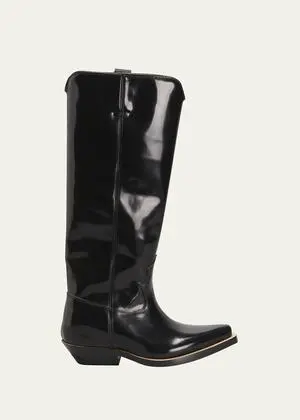 Chloé Nellie Leather Tall Western Boots - Black