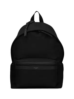 Saint Laurent Men's City Backpack In Nylon And Lambskin - Black - Black - Black