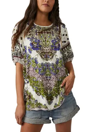 Free People Luly Print Knit Top Ivory Combo