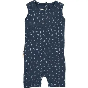 MANIÈRE Floral Print Cotton Knit Romper - Blue