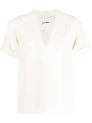 JIL SANDER Linen-blend V-neck Blouse - Neutrals